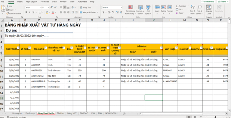 Tải xuống 5+ mẫu file excel theo dõi vật tư công trình (chuẩn)