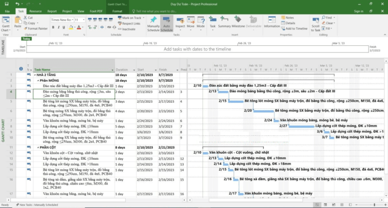 File mẫu & hướng dẫn lập tiến độ thi công bằng Project