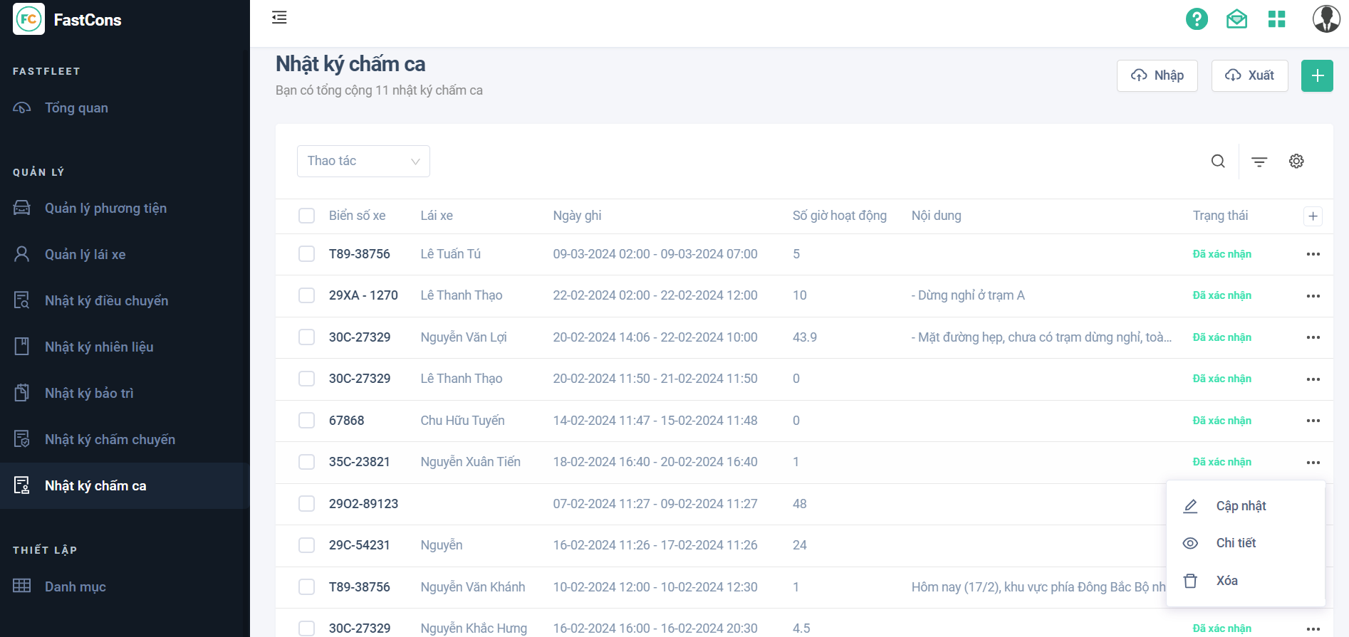 FastCons ra mắt tính năng quản lý phương tiện, máy thi công